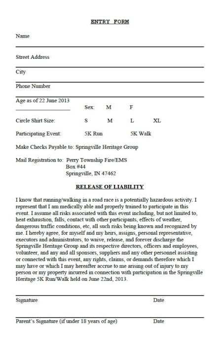 2013 5K Run / Walk Info and Entry Form – Springville, Indiana